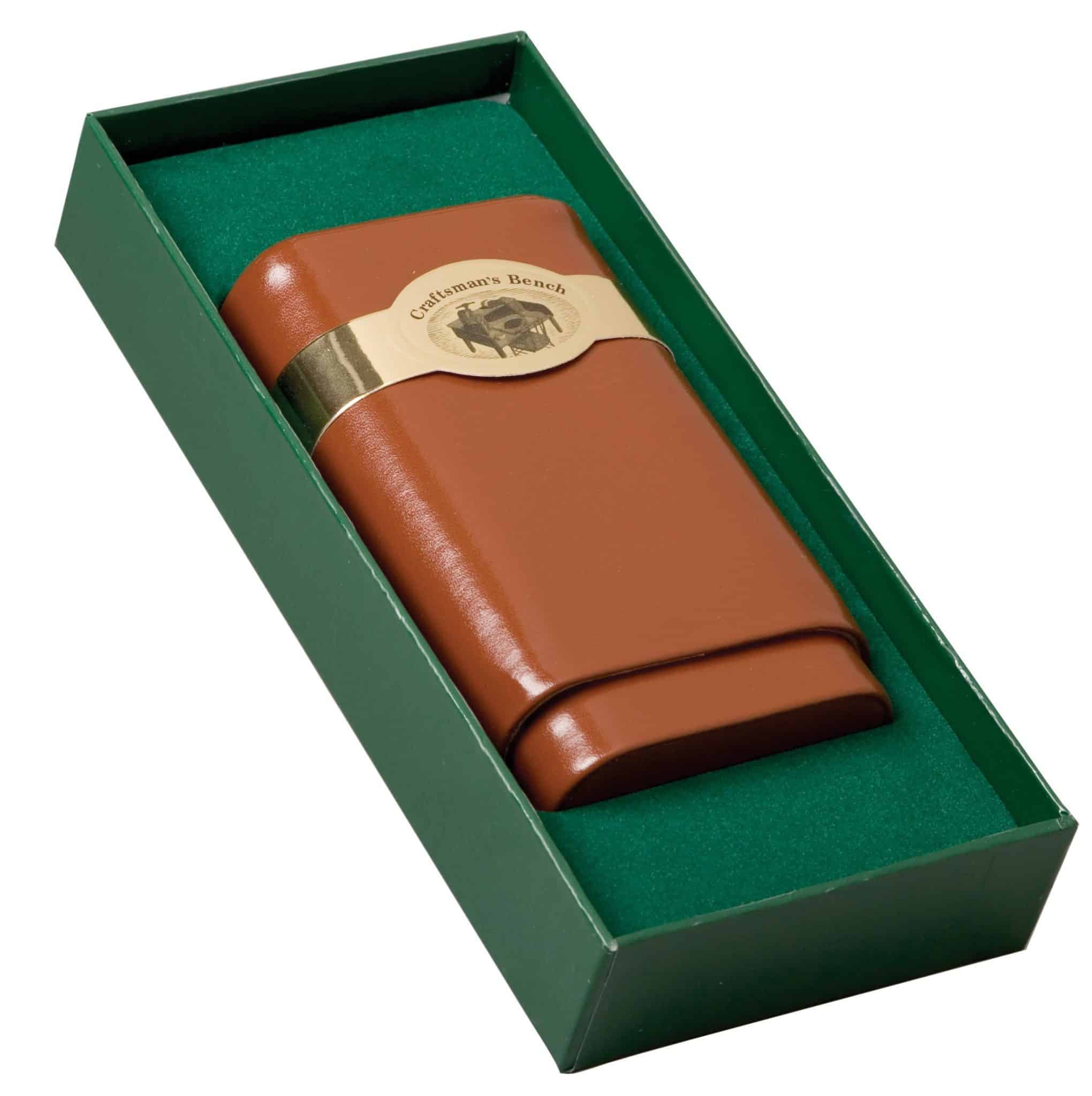 Craftsman's Bench 3 Cigar Tan Leather Case - LM Cigars