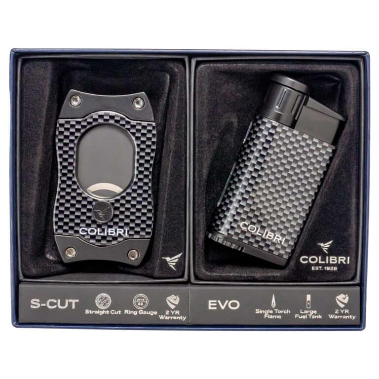 Colibri Black Carbon Fiber Lighter & Cutter Set - LM Cigars